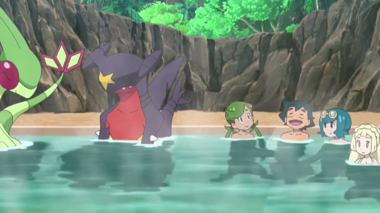 Mallow y Lana tocan a Ash mientras que Lilly observa | Pokémon Sol y Luna