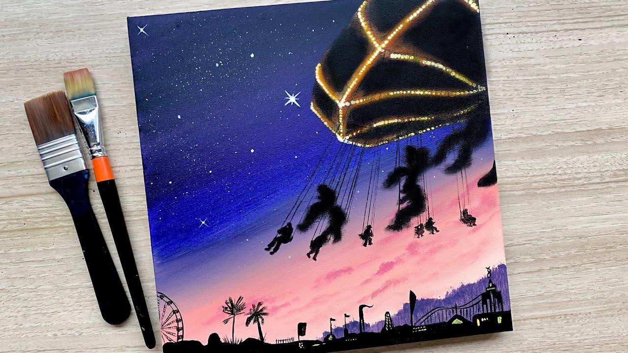 Amusement park Acrylic Painting for Beginners / step by step / Daily Challenge #92