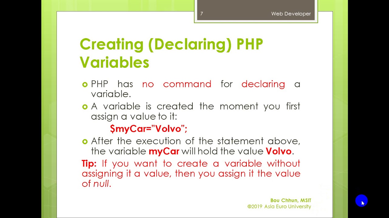 Chapter 3: PHP Variables