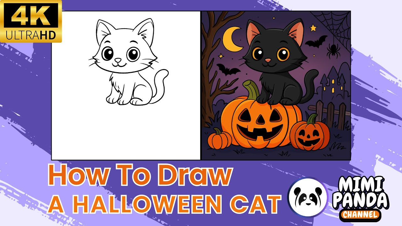 How to Draw a Halloween Cat Step by Step | Mimi Panda