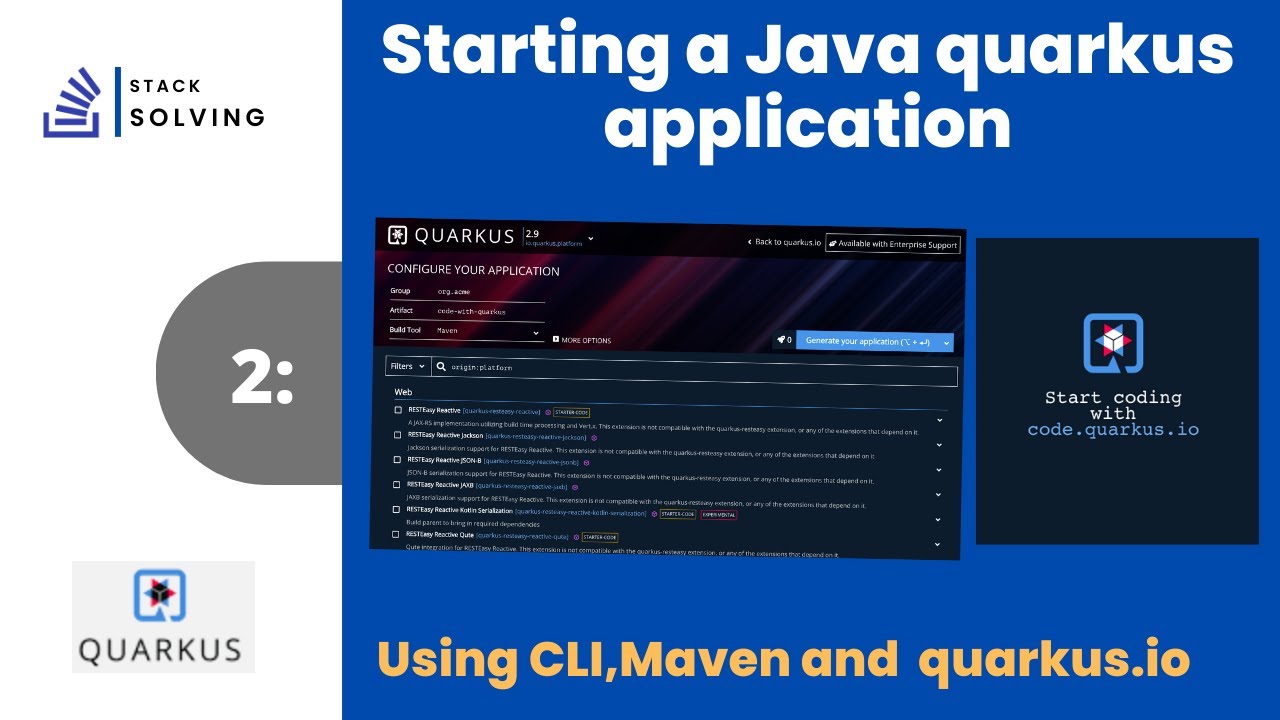 creating quarkus java application, with cli,maven and code.quarkus.io