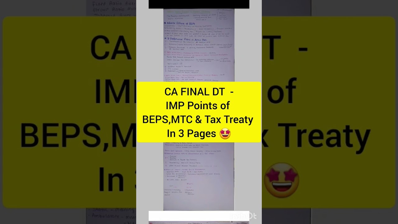 CA FINAL DT - IMP points of BEPS, MTC & Tax Treaty in 3 Pages 🤩