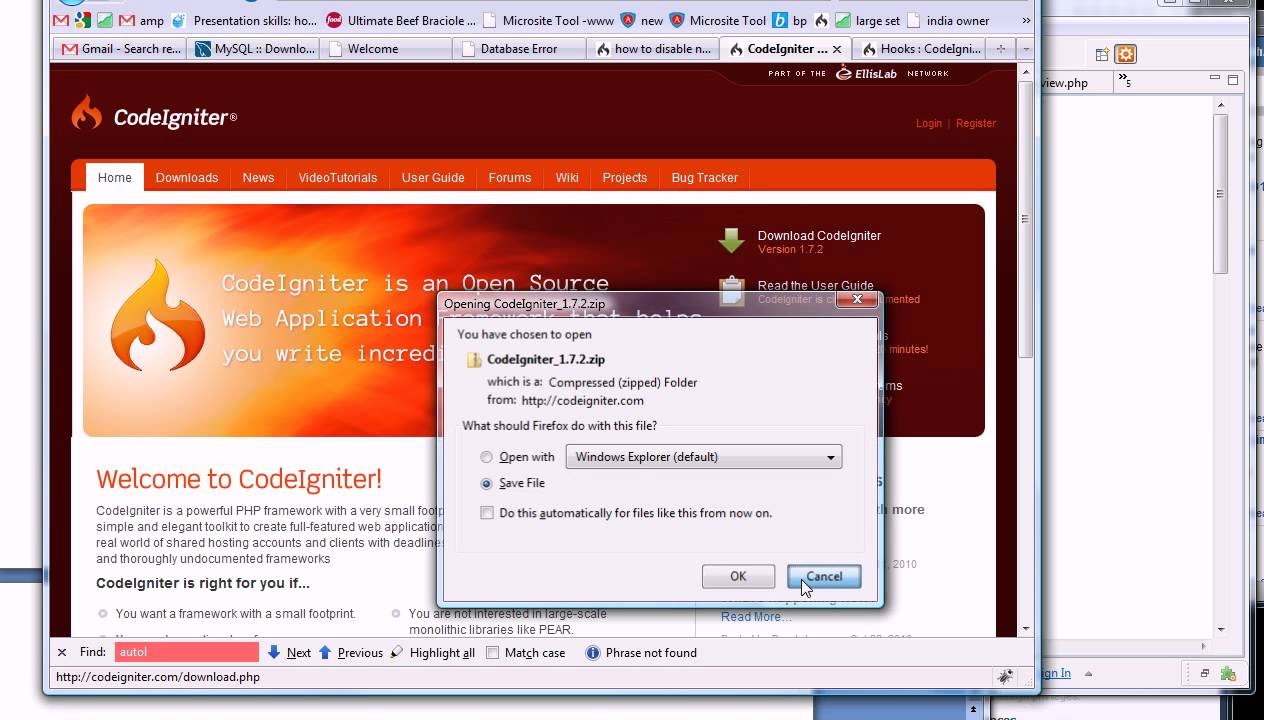 Install PHP Tutorial 5 MVC framework CodeIgniter