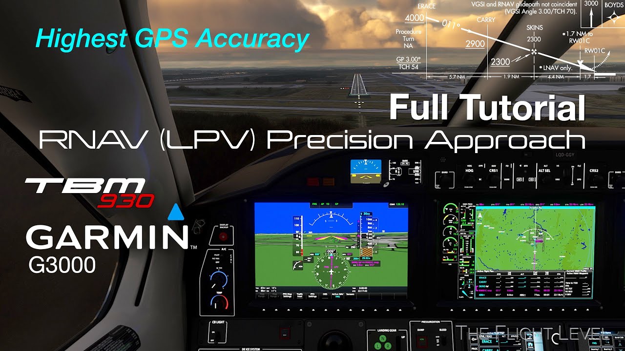 MSFS TBM930 AAU1 - Garmin G3000 RNAV (LPV) Approach Tutorial - Flight Plan and Approach Plate ...
