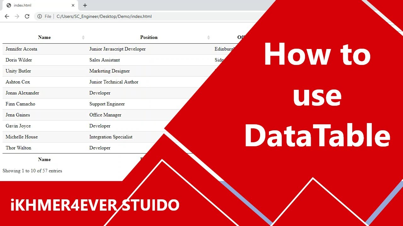 Web Tutorials: How to use DataTable in jquery