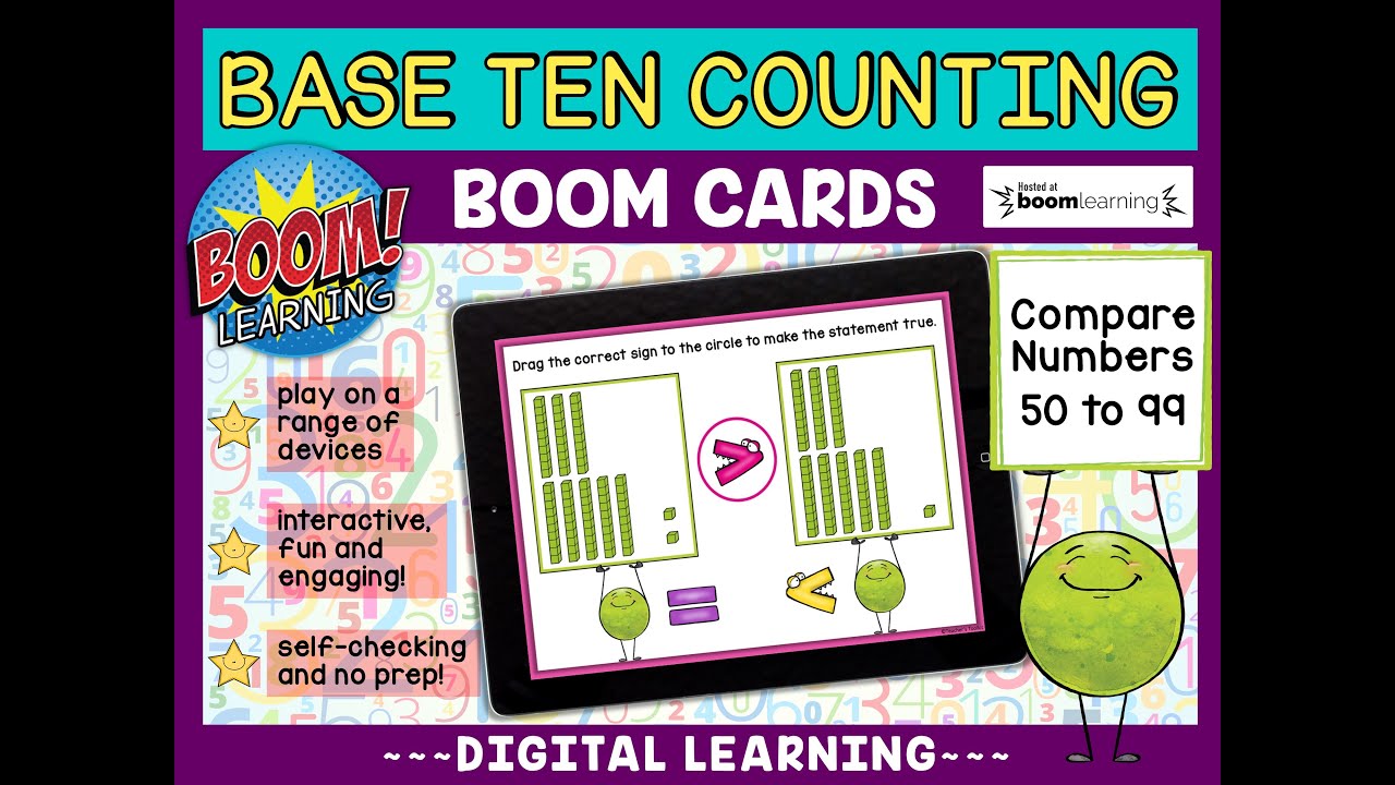 Distance Learning Math Games | Base Ten Comparing Numbers 50 to 99 BOOM Cards