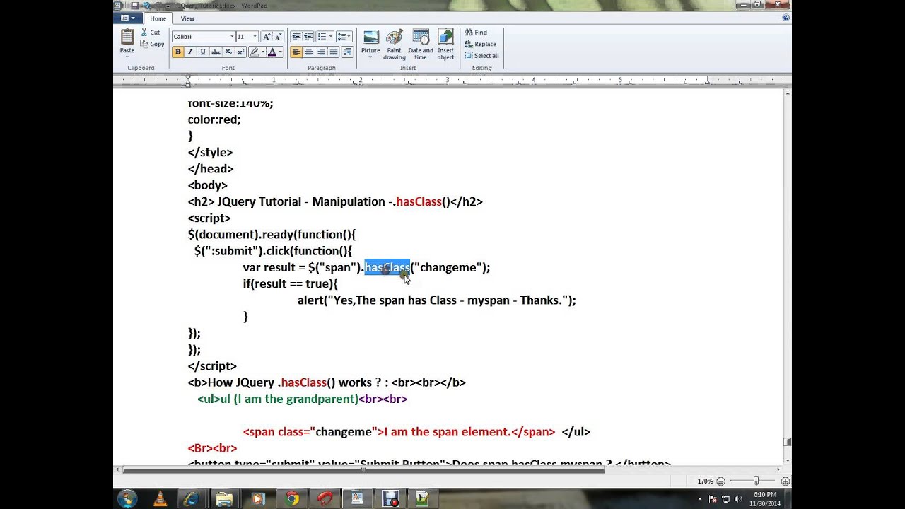 HASCLASS METHOD IN JQUERY   DEMO