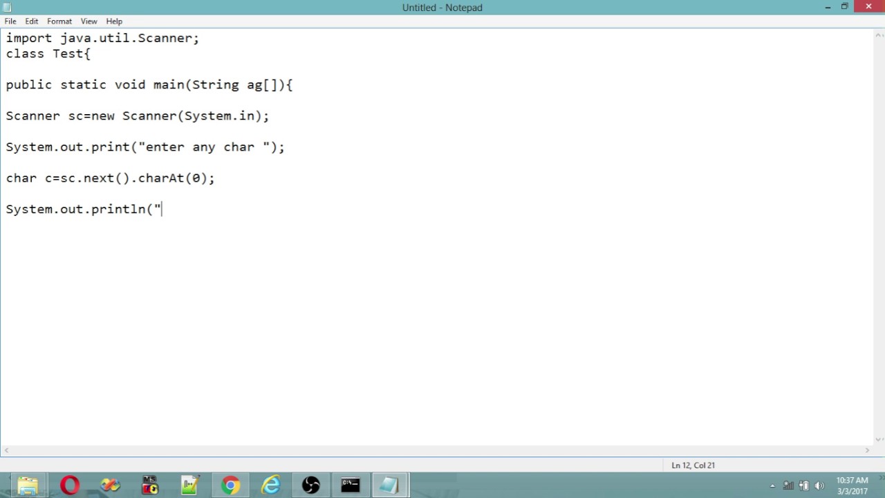 how to take char input using scanner class in java
