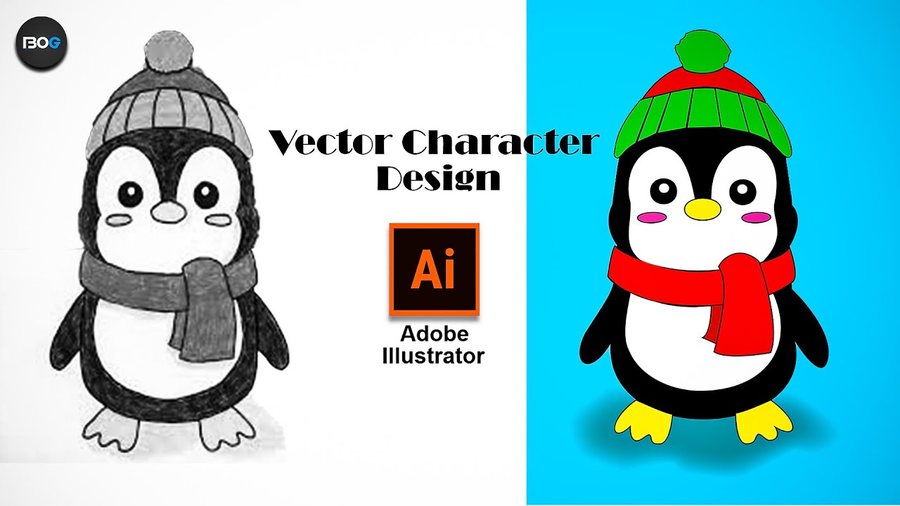 Cute Penguin Vector Character Design in Adobe Illustrator | Sketch to Vector Art Tutorial