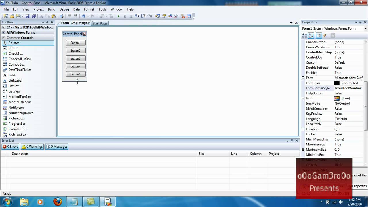 Visual Basic 2008 Tutorial - Control Panel
