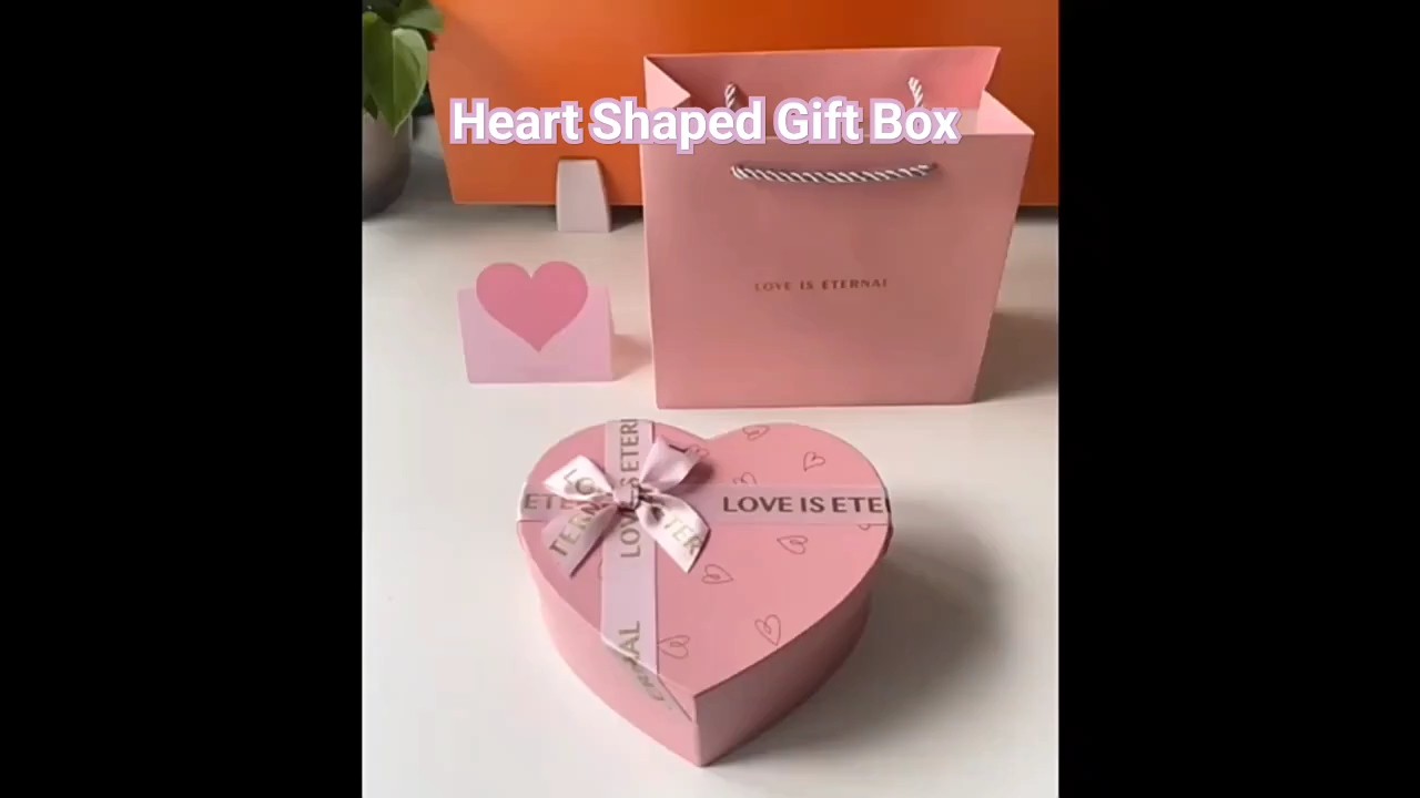 Pink Heart Shape Gift Box with Matching Gift Bags, Promotional Packing, Valentine's Day Packaging