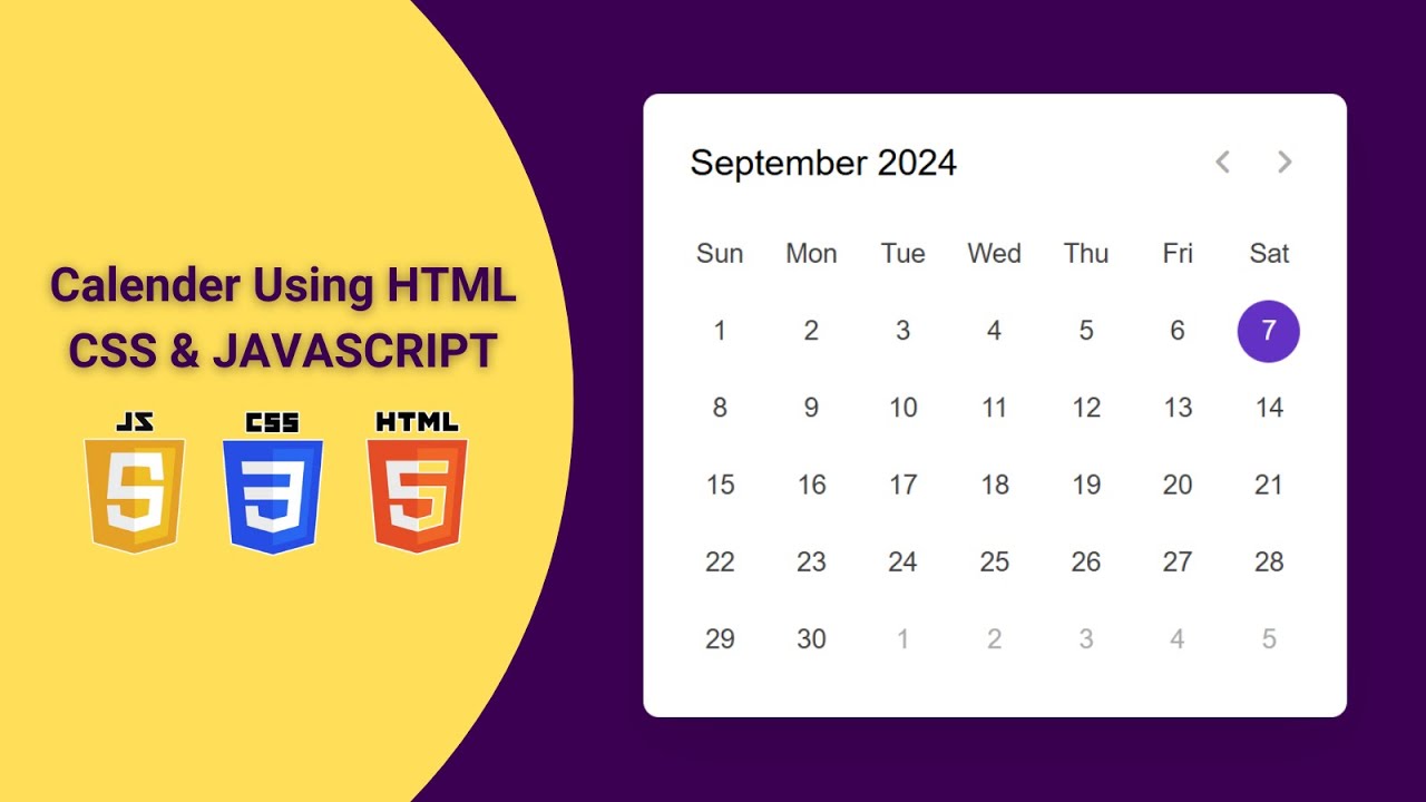 Build a Simple Calendar using HTML CSS & JavaScript | JS Calendar | Web Designing Tutorial