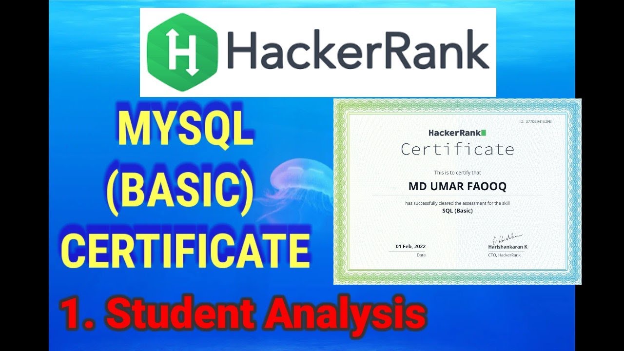 MYSQL (Basic) certification (part:-1) [ Student analysis ]|| Hackerrank certificate with solution