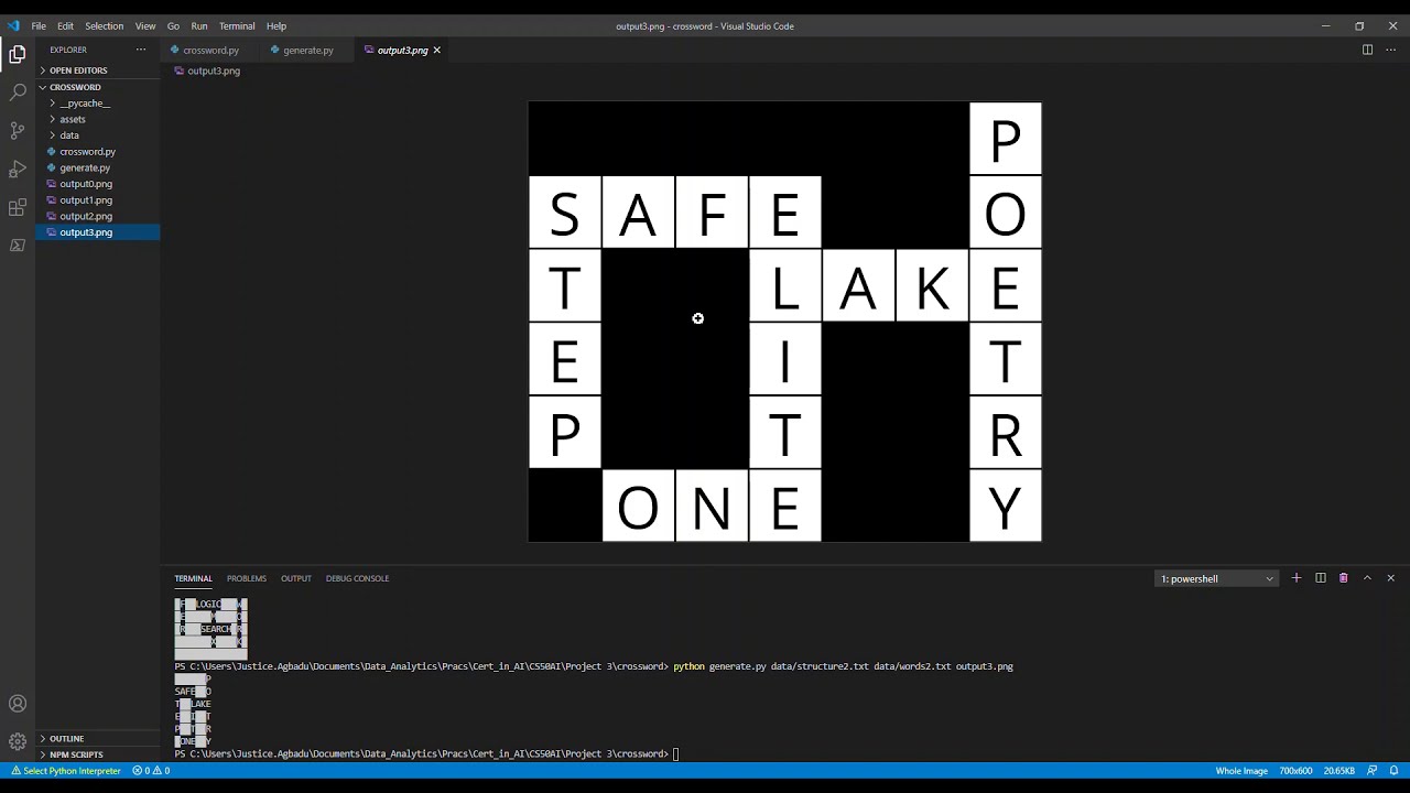 Harvard University CS50 AI Crossword Puzzles Project