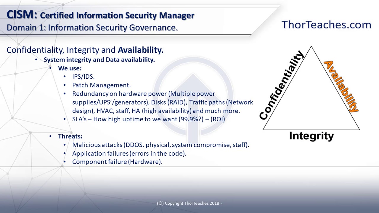 Cism Domain 1 The Cia Triad Thorteaches Cissp Cism And Pmp Training