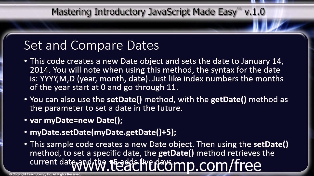 JavaScript Training Tutorial Set and Compare Dates
