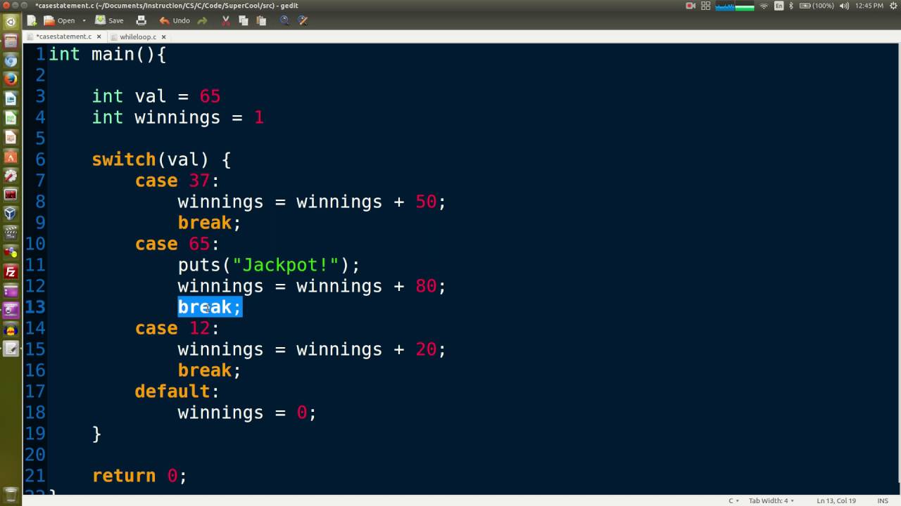 C Coding : Switch and Case Statements