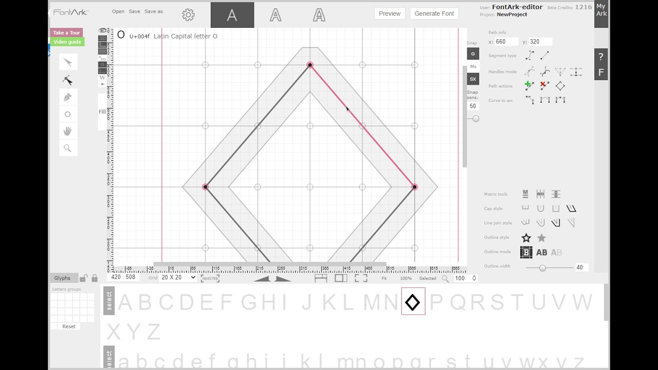 Fontark - Grid, snap, curve to round.