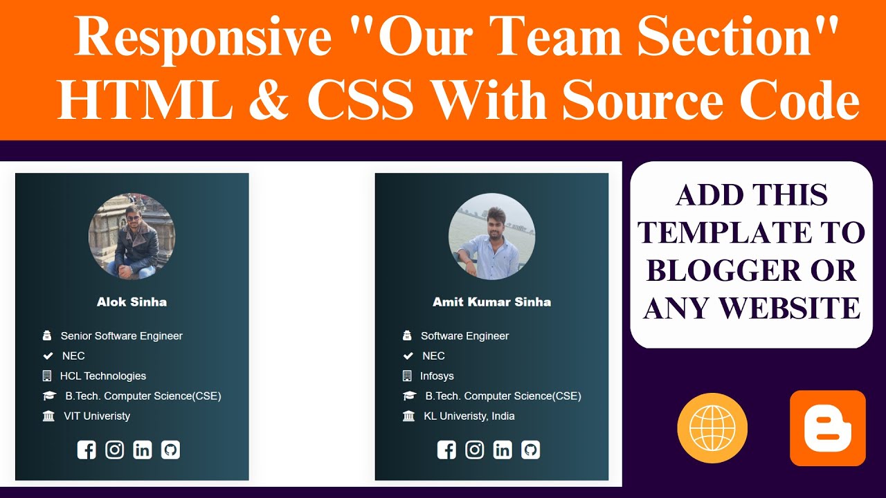 How to Create Our Team Section Using HTML and CSS | Responsive Our Team Section HTML CSS Source Code