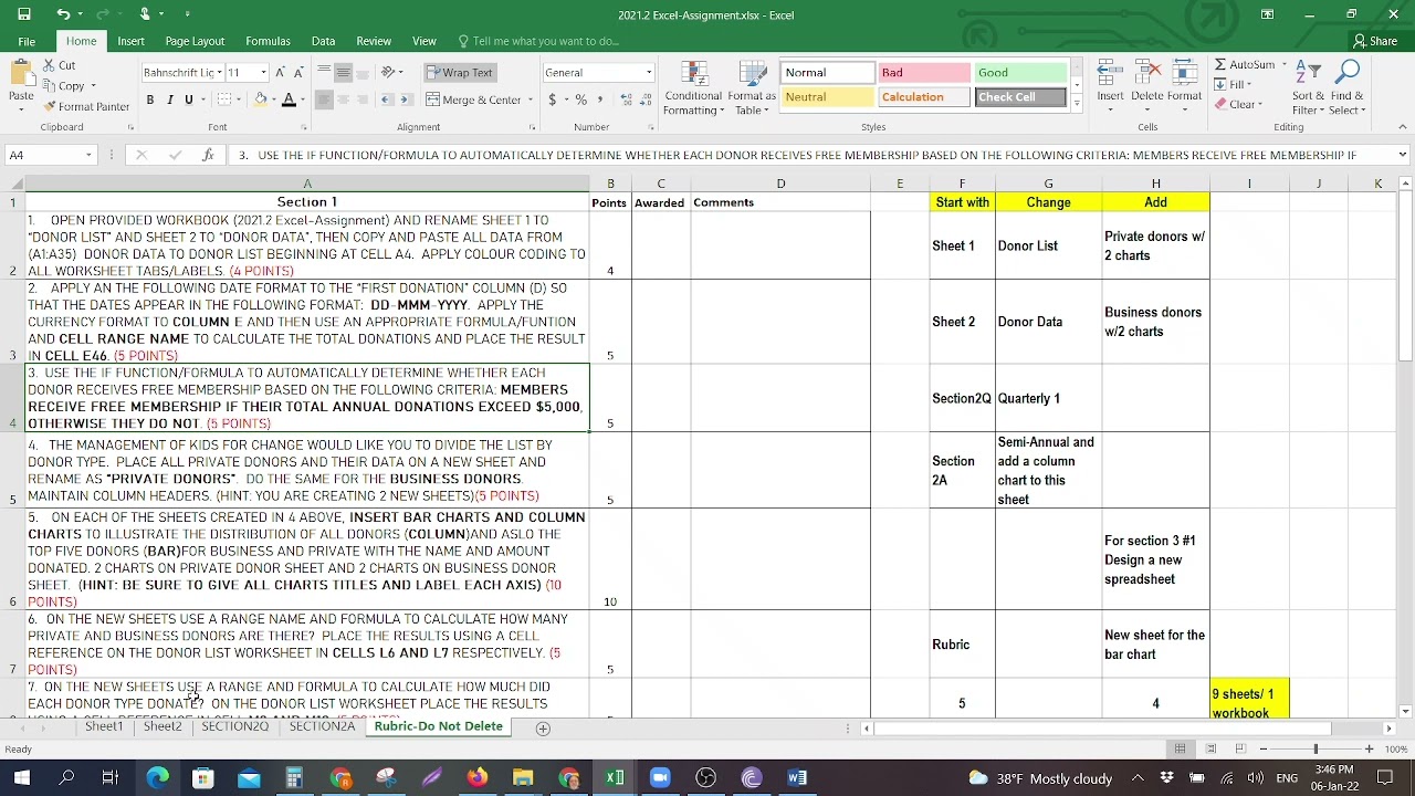 MS Excel Assignment Video