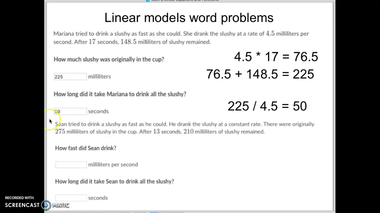 Linear models word problems