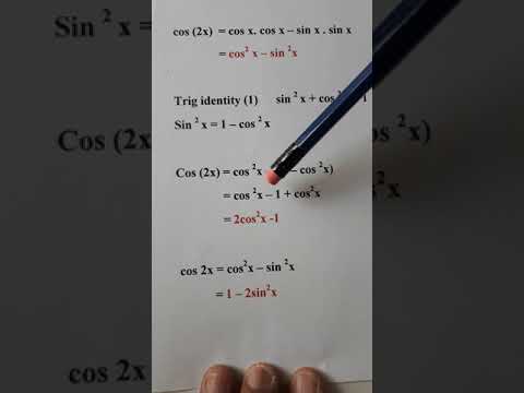 Trigonometric identities (2), double angle formula (1), cos (2x) = 2cos ^2 (x) - 1