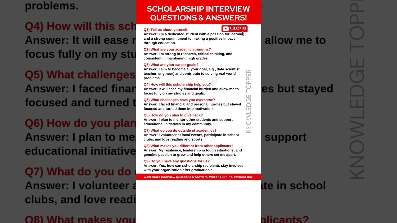 Scholarship Interview Questions and Answers