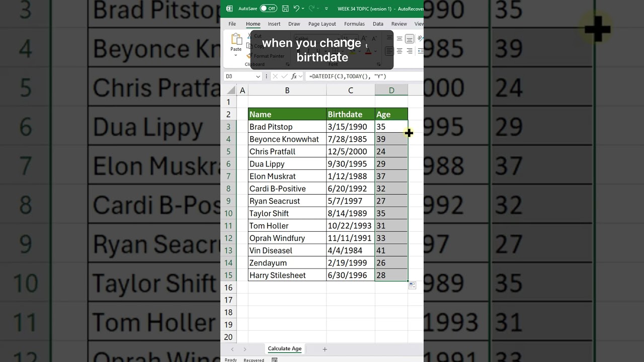 Fastest Way to Calculate Age in Excel! ⏱️