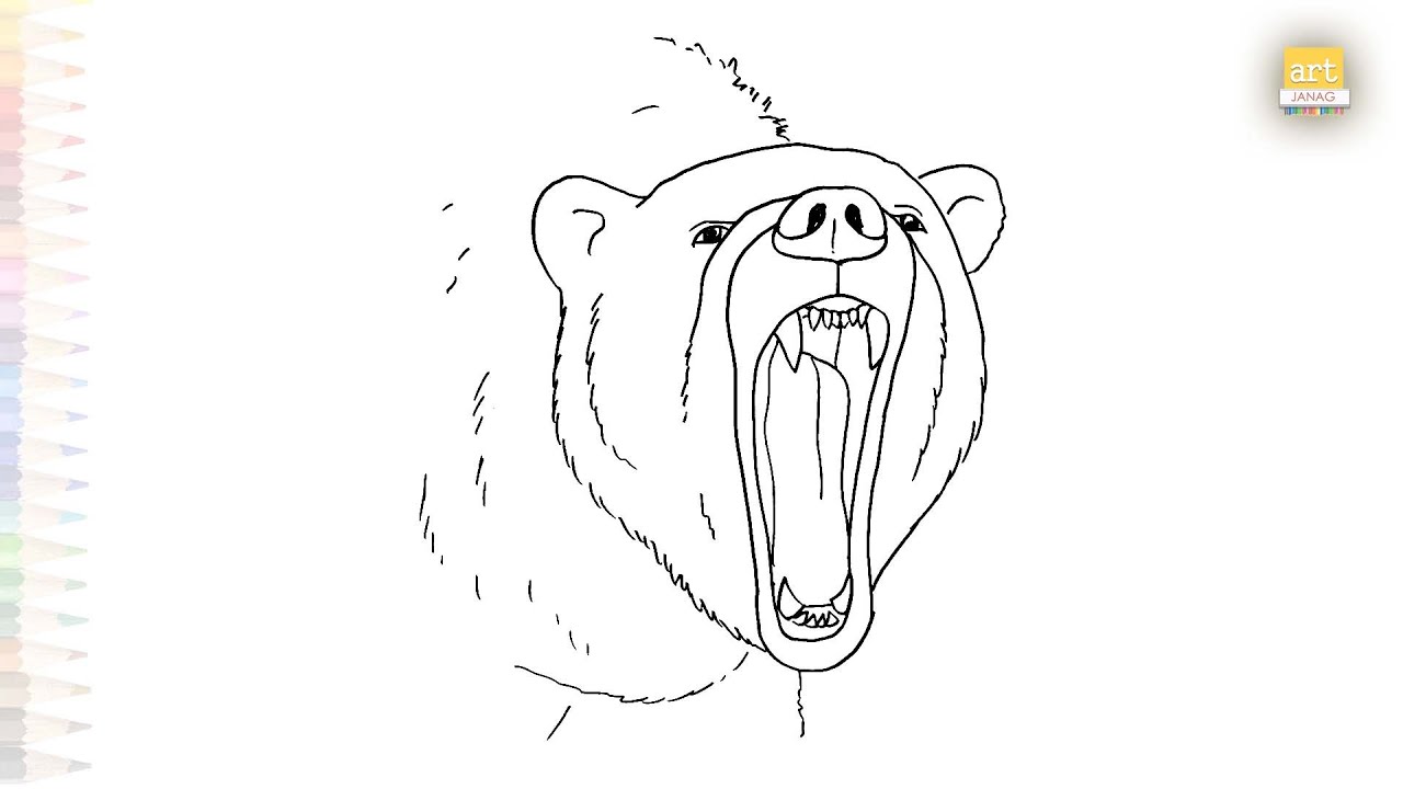 Grizzly Bear growling drawing easy | Animal outline sketches | How to draw A Bear simply #artjanag