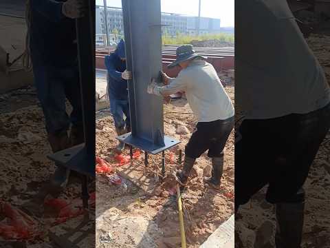 Installation process of I-beam columns of steel structure houses