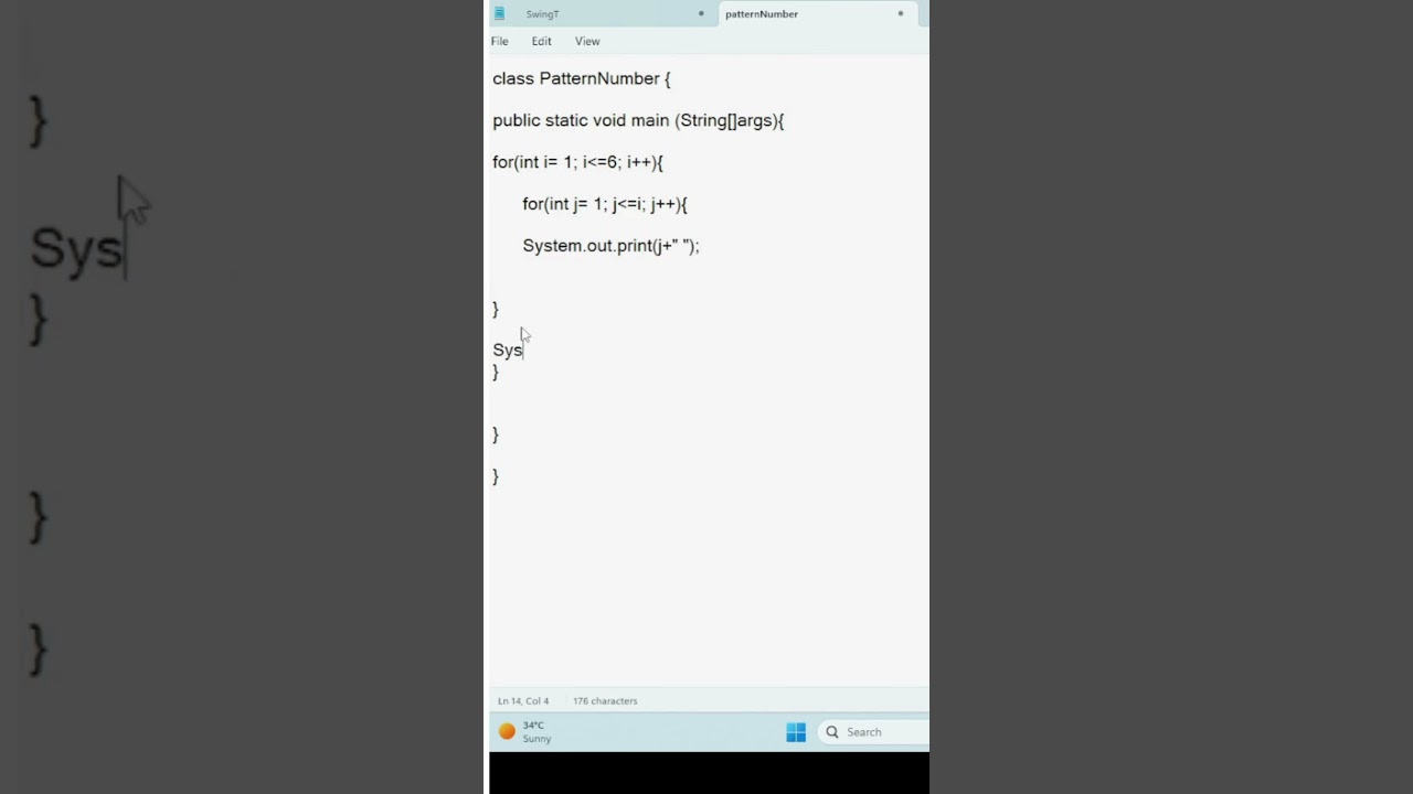 JAVA | Number Pyramid Pattern | #javapattern #javaprogramming #java #programming