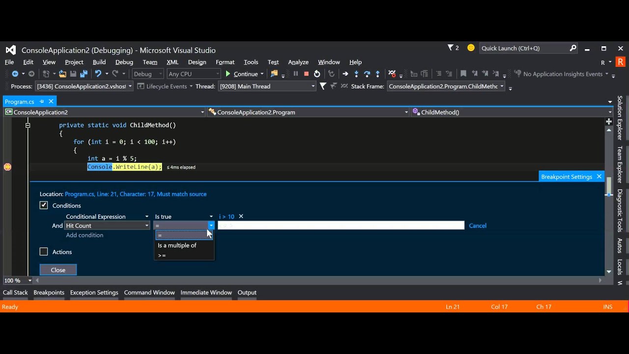 Visual Studio.NET Debugging - Conditional breakpoint techniques