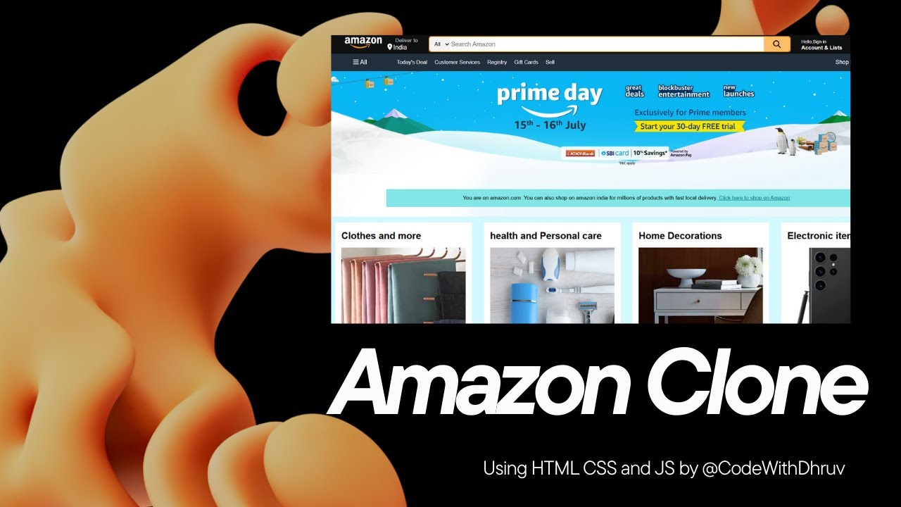 Amazon Clone Tutorial | HTML, CSS | Static E-commerce Website | #Apnacollage #CodingDhruv