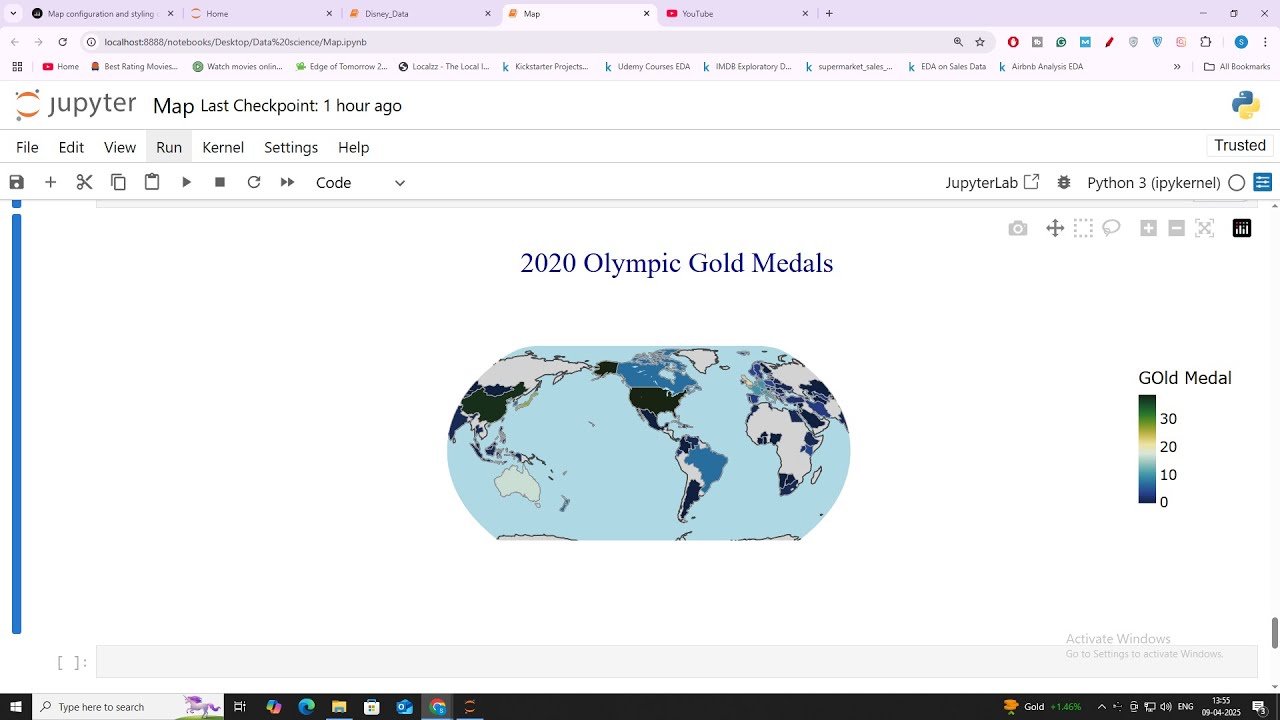 Plotly Tutorial with Python: Use go.choropleth to plot world map for Gold Medal Winner