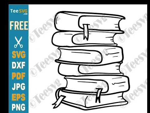 Outline Book Stack CLIPART Black and White FREE PNG SVG JPG Transparent Background - Hand Drawn