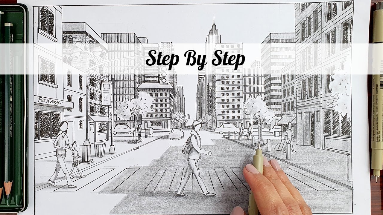 How To Draw A Street View In One Point Perspective | Step By Step