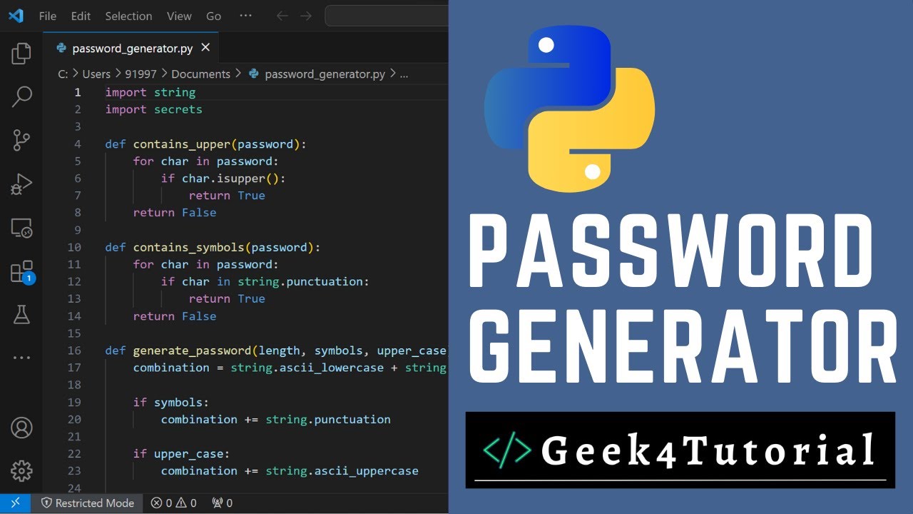 Password Generator Tool Project in Python | Python for Beginners