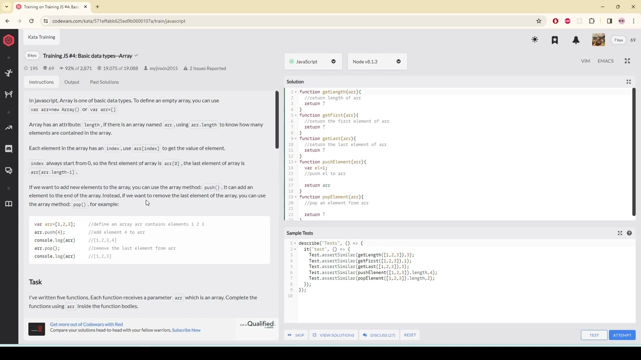 Codewars | Kata Training | Training JS #4: Basic data types--Array