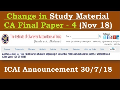 ICAI Announcement || Change in Paper 4 CA Final Old Course || Corporate and Allied Law