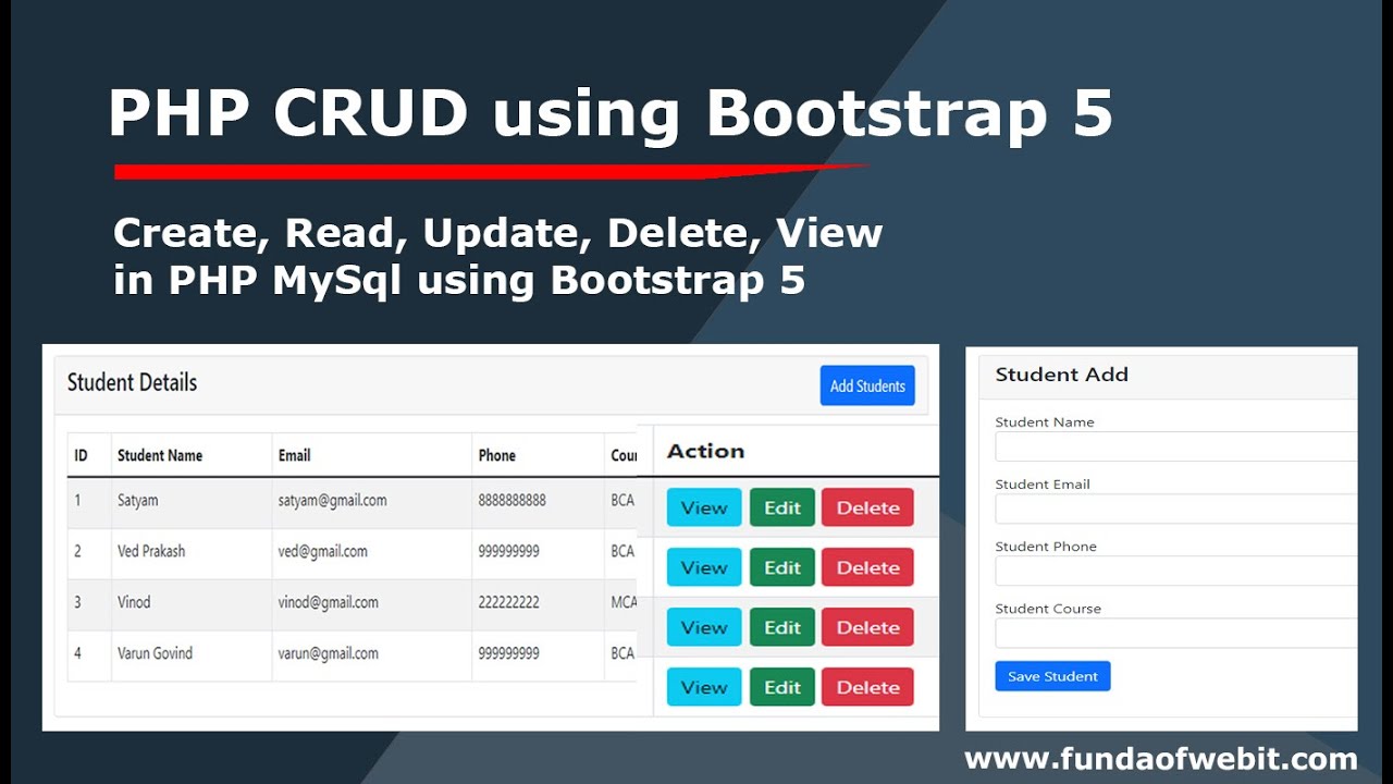 PHP CRUD | Create, Read, Update, Delete, View using PHP MySql using Bootstrap 5 | PHP CRUD in 2022