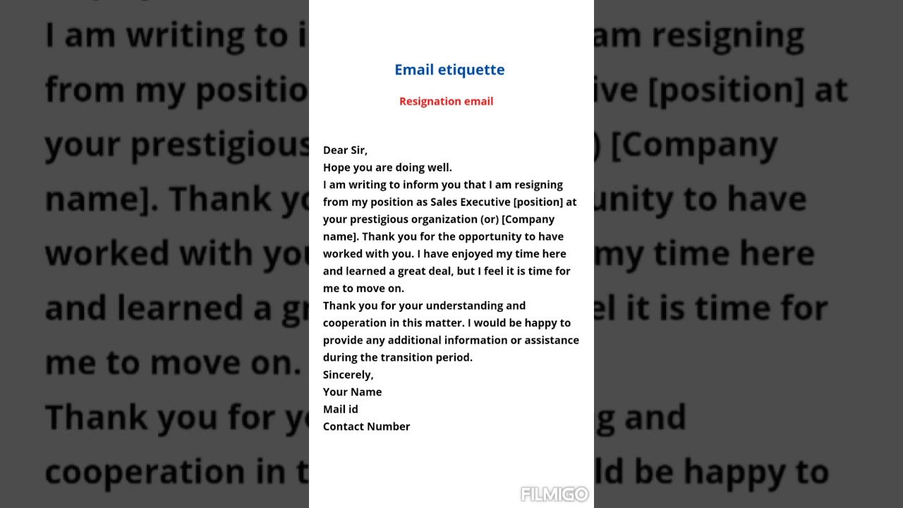 Resignation email | sample mail #emailetiquette