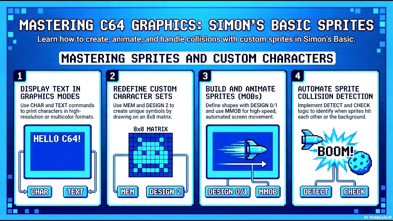 Programming  on the Commodore 64 Simon's Basic  - Lesson 7 (Text and Sprites)