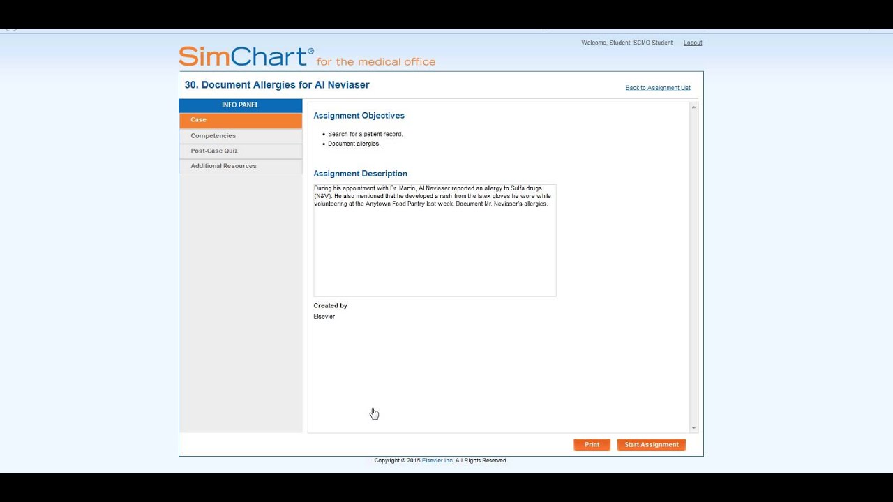 How do I work on the simulation in my SimChart for the Medical Office assignment?