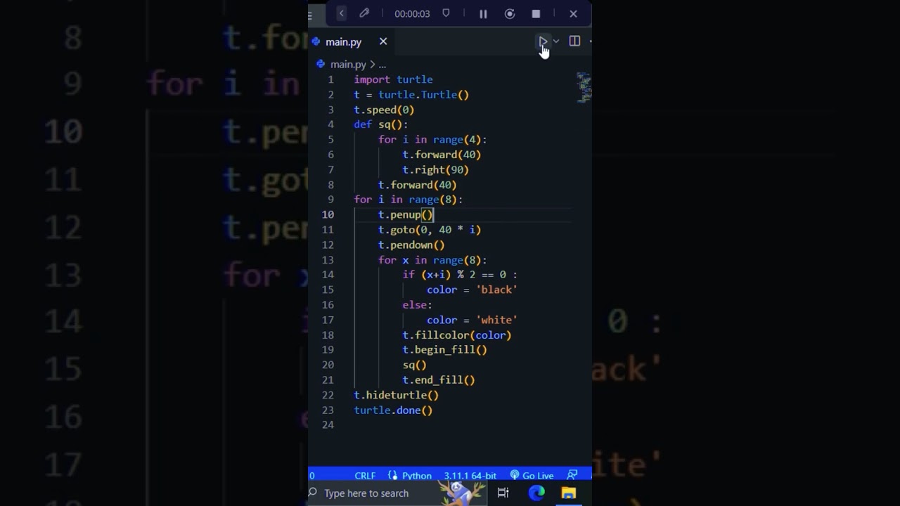 Draw Chess Board in Python using turtle #shorts #short #youtubeshorts #python #turtle #programmer
