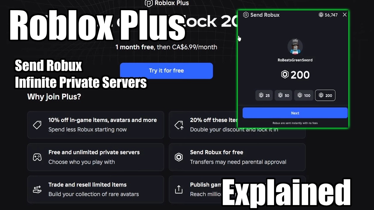 Roblox Plus is HERE | How to Send Robux to people | INFINITE Free Private Servers | 10% Discounts
