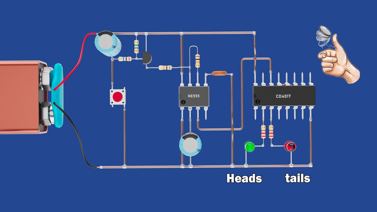 DIY Electronic Coin Toss Using NE555 Timer IC & CD4017 Decade Counter IC