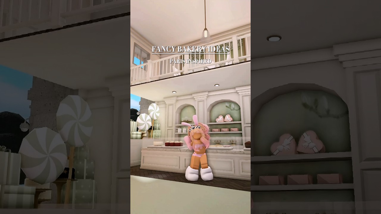 Fancy bakery and store ideas for Bloxburg 🍰 #bloxburg #bloxburghouse #bloxburgparis #bloxburgbuilds