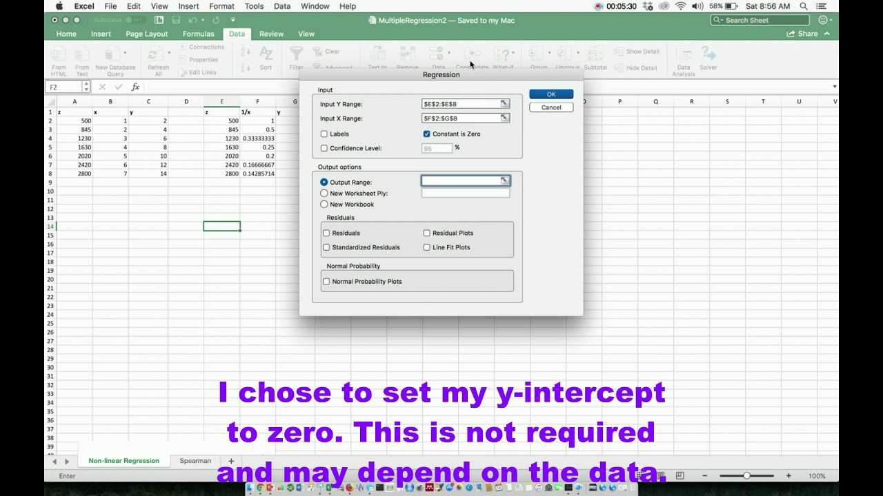 Non-linear Regression Analysis in Microsoft Excel