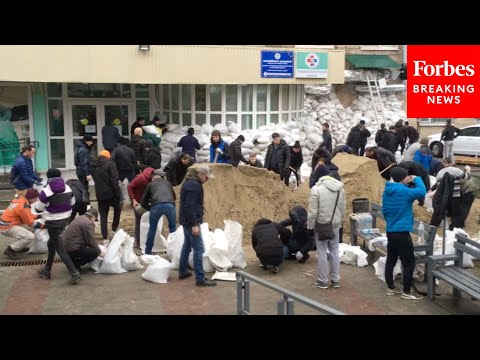 Civilians Protect Hospital In Zaporizhzhia, Ukraine, With Sandbags