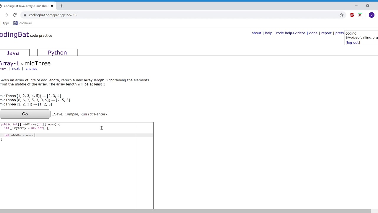 Array-1(midThree) Java Tutorial || codingbat.com